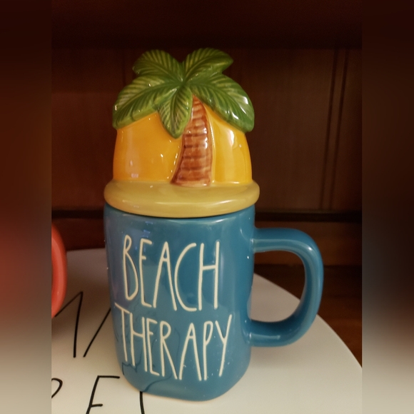 Rae Dunn | Dining | Rae Dunn Mug Beach Therapy With Palm Tree Topper ...